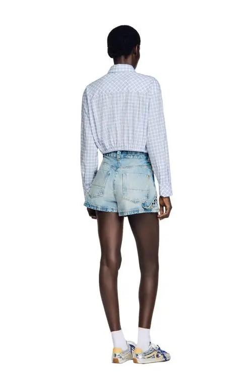 Sandro Cropped Checked Shirt - Blu/white