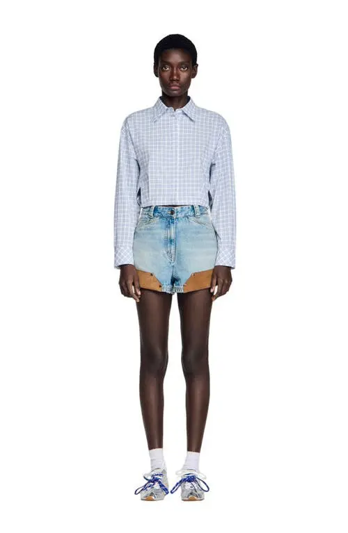 Sandro Cropped Checked Shirt - Blu/white
