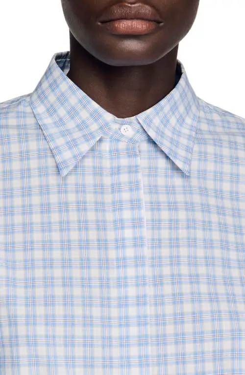 Sandro Cropped Checked Shirt - Blu/white