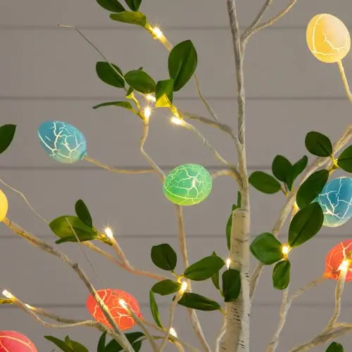 NEARLY NATURAL 5-ft Pre-lit Artificial Blooming Easter Egg Twig Tree With 18 Warm Led Lights