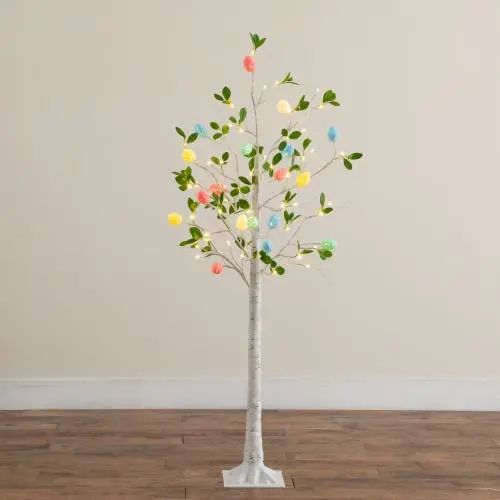 NEARLY NATURAL 5-ft Pre-lit Artificial Blooming Easter Egg Twig Tree With 18 Warm Led Lights