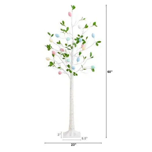 NEARLY NATURAL 5-ft Pre-lit Artificial Blooming Easter Egg Twig Tree With 18 Warm Led Lights