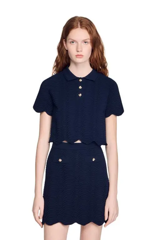 Sandro Short Knit Polo-style Sweater - Navy Blue