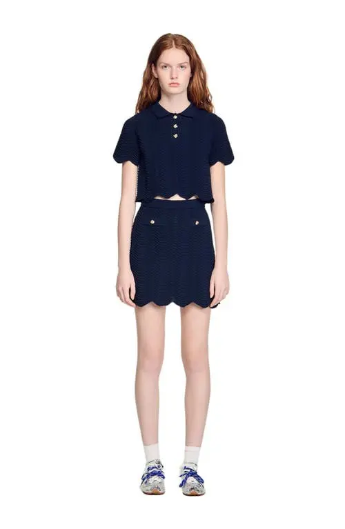 Sandro Short Knit Polo-style Sweater - Navy Blue