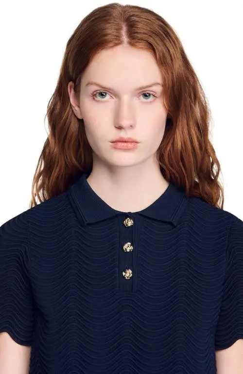 Sandro Short Knit Polo-style Sweater - Navy Blue