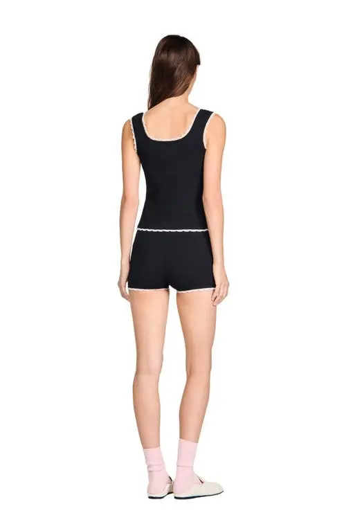 Sandro Beaded Embroidered Cotton Vest Top - Black