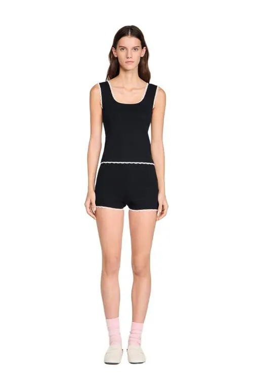 Sandro Beaded Embroidered Cotton Vest Top - Black
