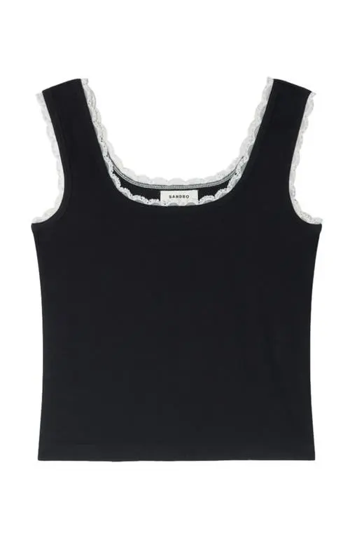 Sandro Beaded Embroidered Cotton Vest Top - Black