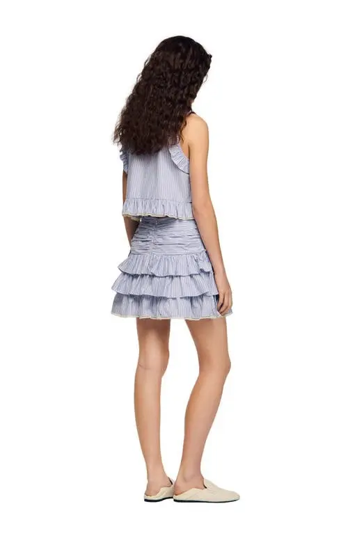 Sandro Short Striped Ruffled Skirt - Bleu/marine