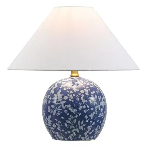 JONATHAN Y Felice Cottage Floral Ceramic Globe Led Table Lamp - Blue/white