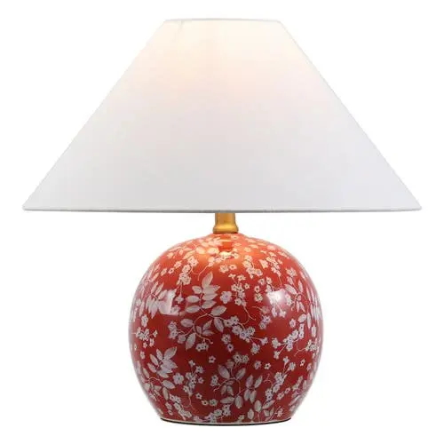 JONATHAN Y Felice Cottage Floral Ceramic Globe Led Table Lamp - Red/white