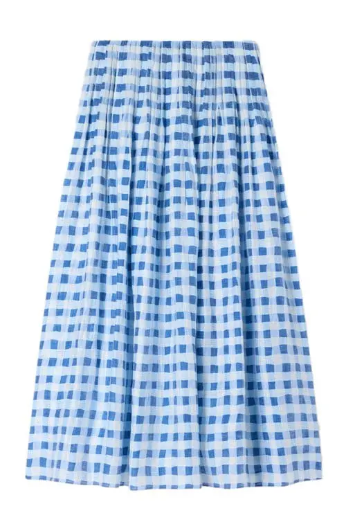 Sandro Long Gingham Linen Skirt - Blu/white