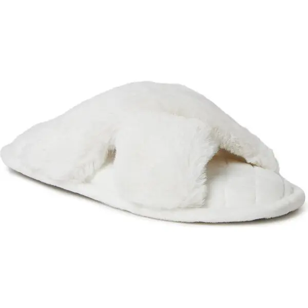 DEARFOAMS Jessica Furry Crossband Slipper - Alabaster
