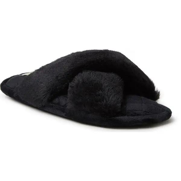 DEARFOAMS Jessica Furry Crossband Slipper - Black