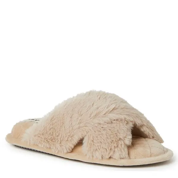 DEARFOAMS Jessica Furry Crossband Slipper - Latte