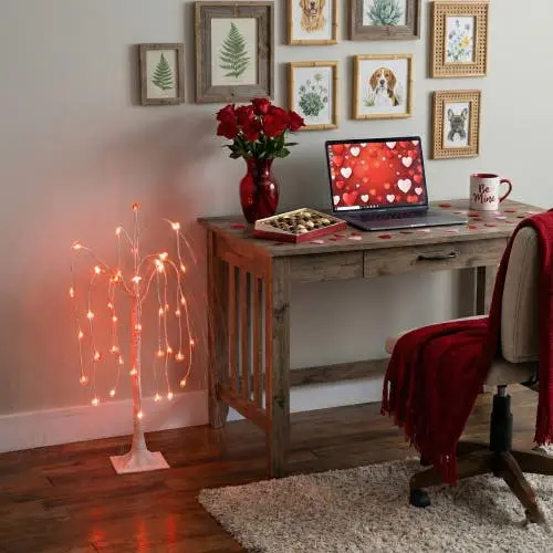 NEARLY NATURAL 3-ft Pre-lit Artificial Valentine's Day Willow Tree With 40 Heart Shaped Led Lights