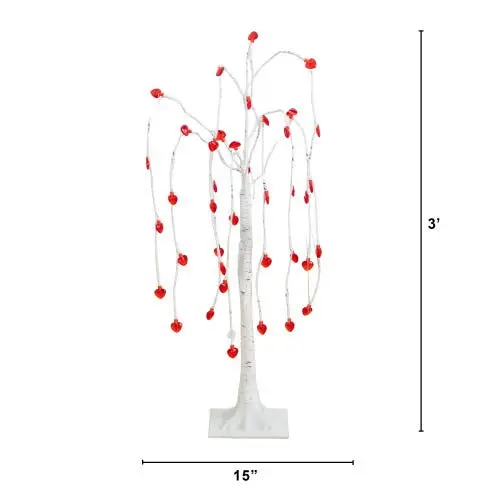 NEARLY NATURAL 3-ft Pre-lit Artificial Valentine's Day Willow Tree With 40 Heart Shaped Led Lights