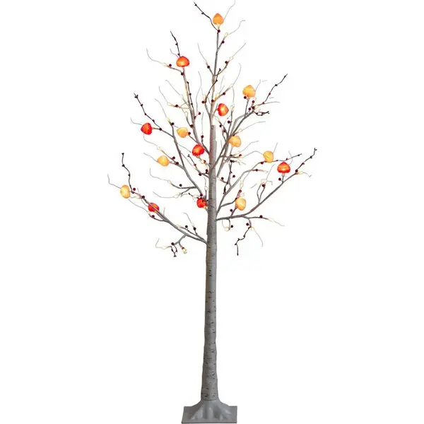 NEARLY NATURAL 5-ft Pre-lit Artificial Valentine's Day Twig Tree With 72 Heart Shaped Led Lights And Red Berries - White