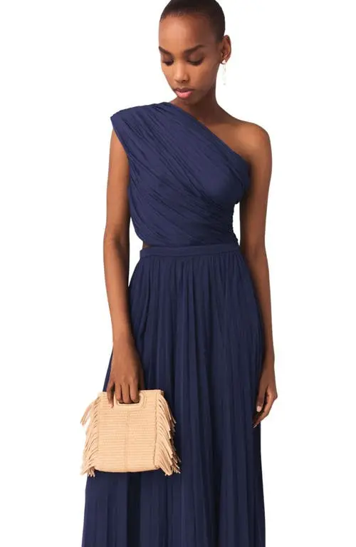 Maje Asymmetrical Pleated Maxi Dress - Navy