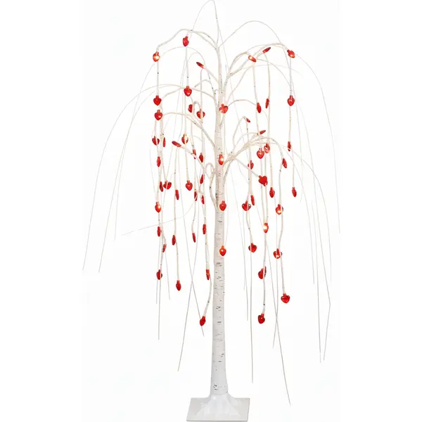 NEARLY NATURAL 4-ft Pre-lit Artificial Valentine's Day Willow Tree With 48 Heart Shaped Led Lights - White