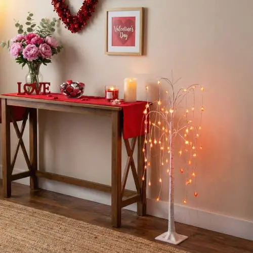 NEARLY NATURAL 4-ft Pre-lit Artificial Valentine's Day Willow Tree With 48 Heart Shaped Led Lights