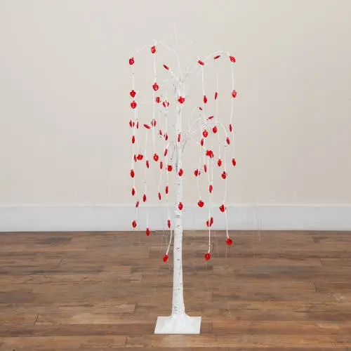 NEARLY NATURAL 4-ft Pre-lit Artificial Valentine's Day Willow Tree With 48 Heart Shaped Led Lights