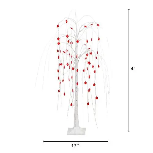 NEARLY NATURAL 4-ft Pre-lit Artificial Valentine's Day Willow Tree With 48 Heart Shaped Led Lights