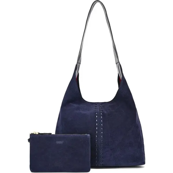OLD TREND Hydrangea Genuine Leather Suede Classic Hobo Bag - Navy