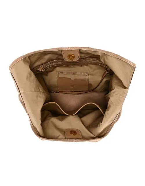 OLD TREND Genuine Leather Suede Hobo Bag - Tan