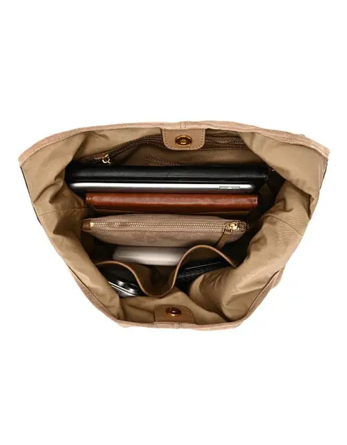 OLD TREND Genuine Leather Suede Hobo Bag - Tan