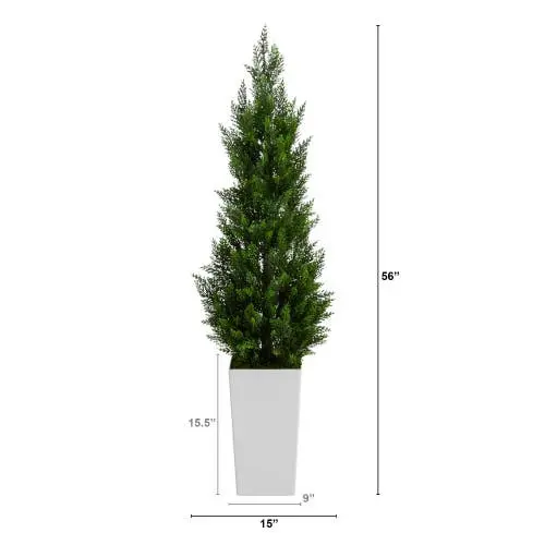 NEARLY NATURAL 4-ft Uv Resistant Artificial Cedar Tree In White Tower Planter