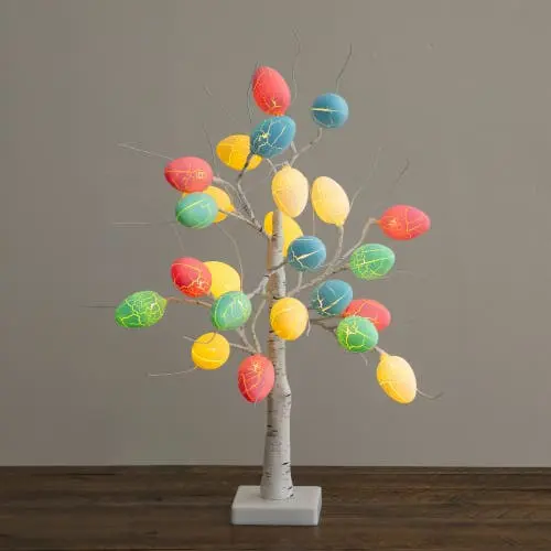NEARLY NATURAL 2-ft Pre-lit Artificial Easter Egg Twig Tree With 24 Led Lights