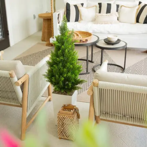 NEARLY NATURAL 3-ft Uv Resistant Artificial Cedar Tree In White Tower Planter