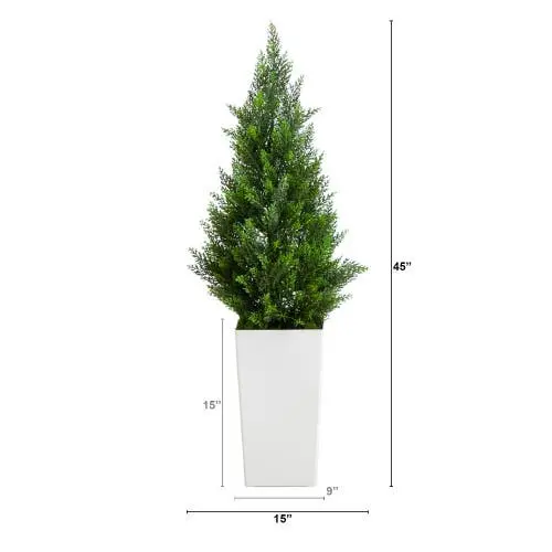 NEARLY NATURAL 3-ft Uv Resistant Artificial Cedar Tree In White Tower Planter
