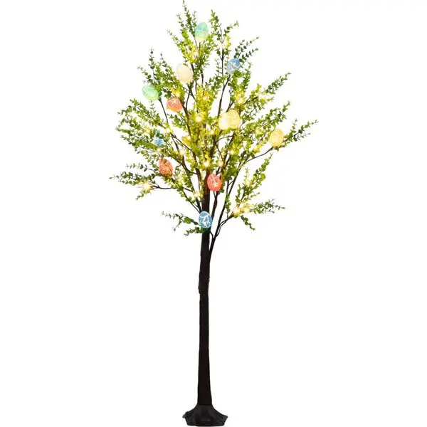 NEARLY NATURAL 3-ft Pre-lit Artificial Easter Egg Twig Tree With S And 48 Warm White Led Lights - Green