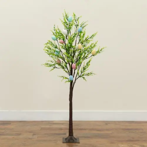 NEARLY NATURAL 3-ft Pre-lit Artificial Easter Egg Twig Tree With S And 48 Warm White Led Lights