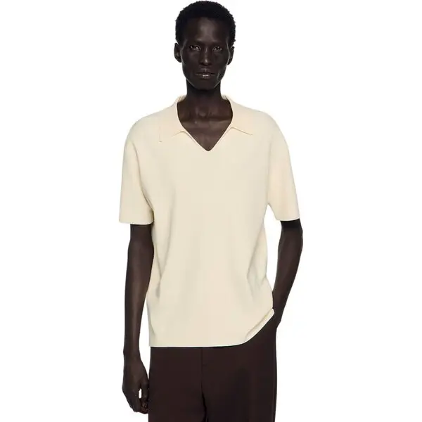 Sandro Stretch Knit Polo Shirt - Ecru