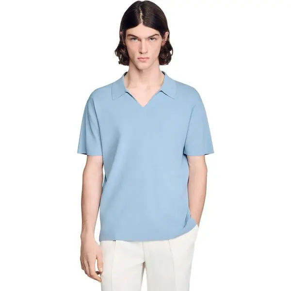 Sandro Stretch Knit Polo Shirt - Sky Blue