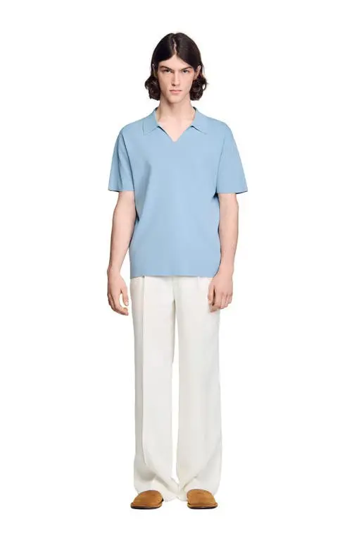 Sandro Stretch Knit Polo Shirt - Sky Blue