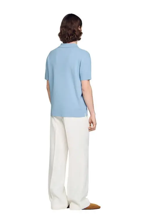 Sandro Stretch Knit Polo Shirt - Sky Blue