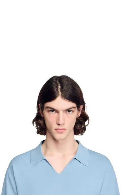Sandro Stretch Knit Polo Shirt - Sky Blue