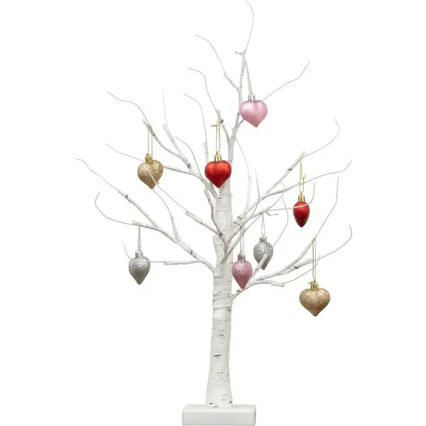 NEARLY NATURAL 2-ft Pre-lit Artificial Valentine's Day Twig Tree With X Warm Led Lights And Heart Ornaments - White
