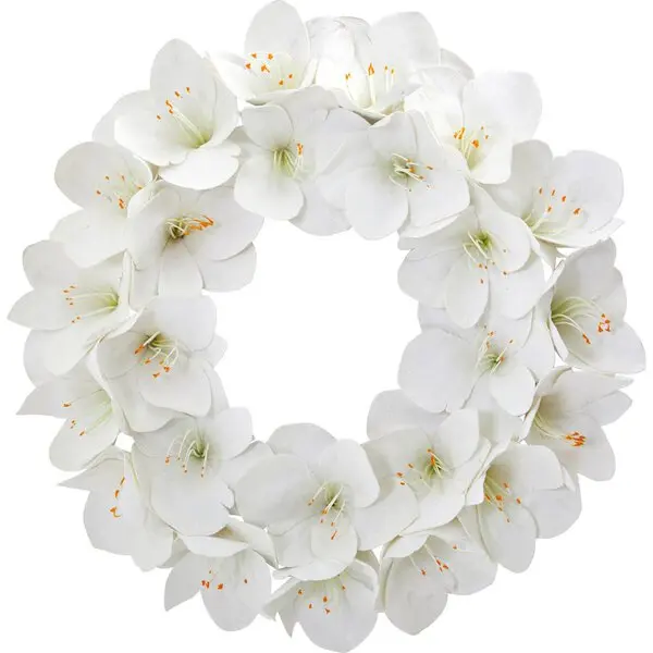 NEARLY NATURAL 24-in Amaryllis Artificial Wreath - White