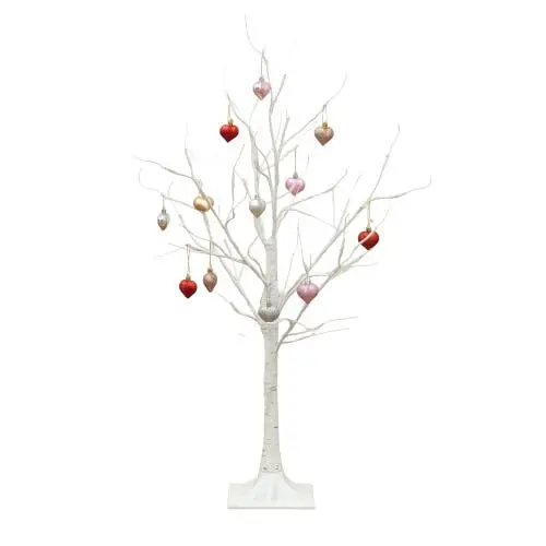 NEARLY NATURAL 3-ft Pre-lit Artificial Valentine's Day Twig Tree With 12 Warm Led Lights And Heart Ornaments - White
