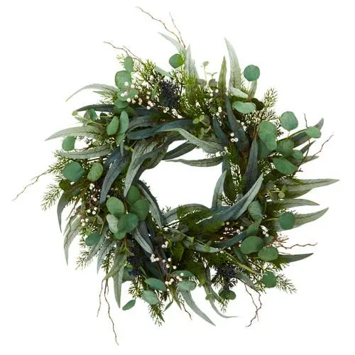 NEARLY NATURAL 24-in Eucalyptus And Mixed S Artificial Wreath - Green