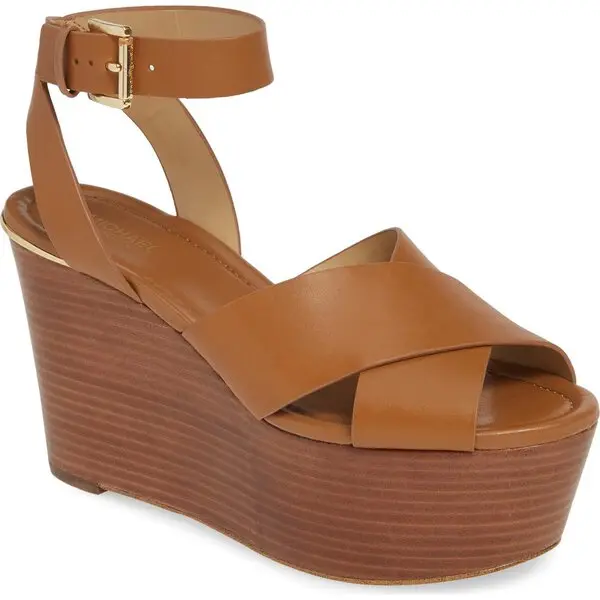 Michael Kors Abbott Platform Wedge Sandal - Acorn Vachetta Leather