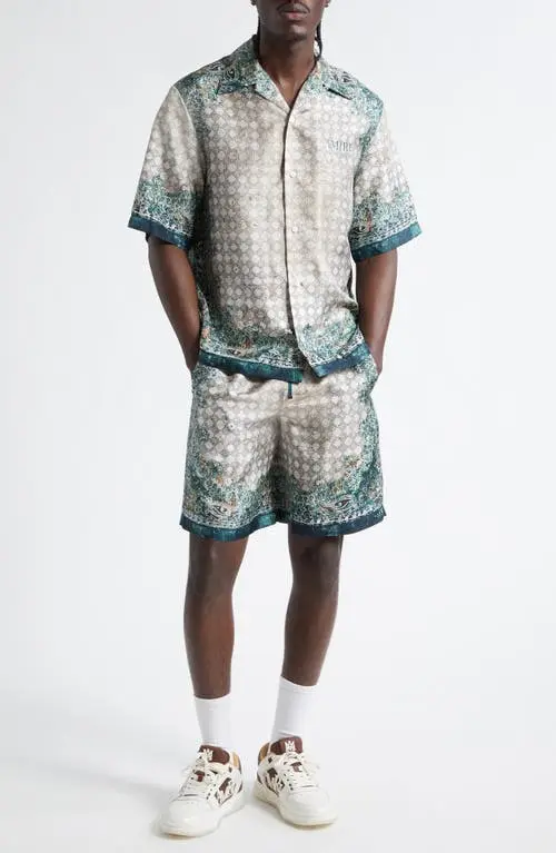 Amiri Monogram Bandana Print Silk Bowling Shirt