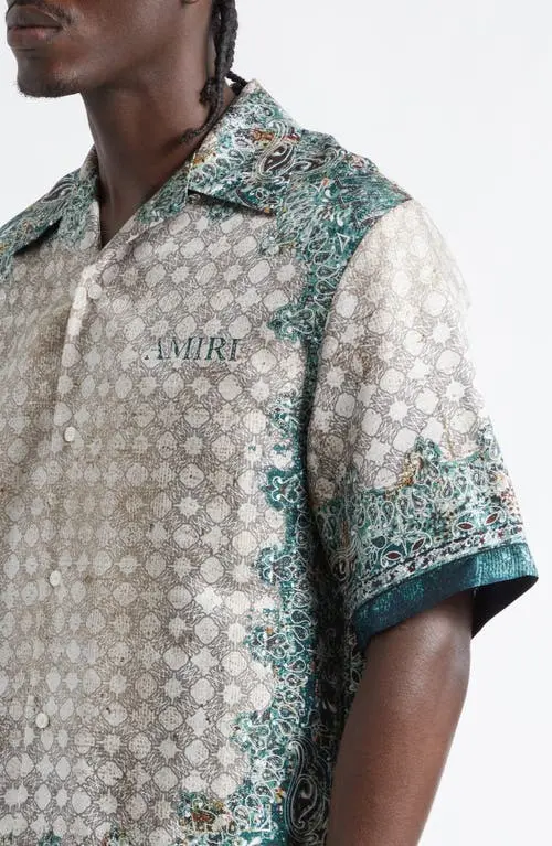 Amiri Monogram Bandana Print Silk Bowling Shirt