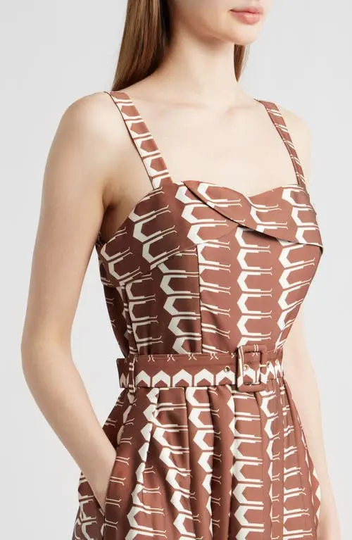 CIEBON Geo Print Belted Maxi Dress