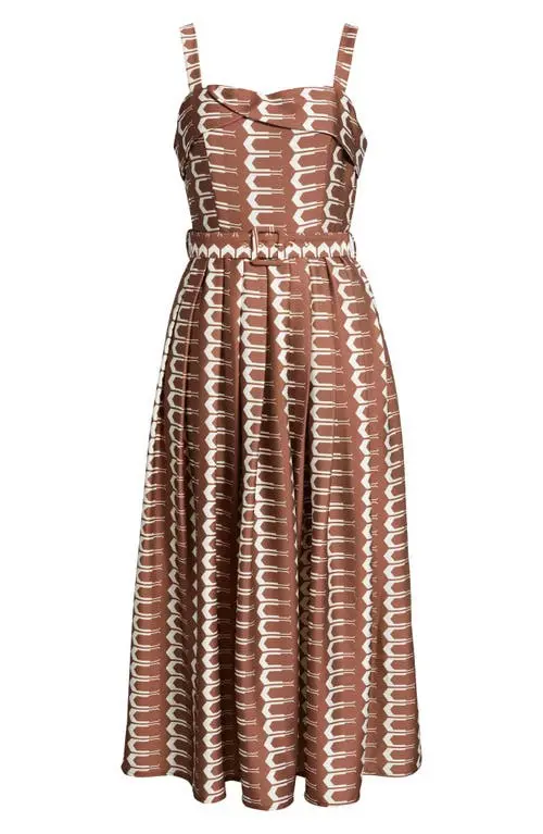 CIEBON Geo Print Belted Maxi Dress